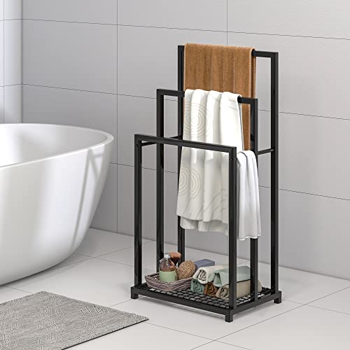 Elegant Home Products Freestanding Towel Rack Holder, 3 Tier Blanket Rack Stand with Metal Shelf for Bathroom Living Room Outdoor(3-Tiers, Black)