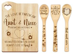 aunt gifts，gifts for aunt mothers day, aunt gifts from niece, cutting boards gift with utensil set, unique engraved bamboo cutting board present for aunt birthday, christmas