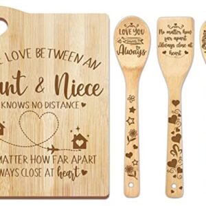 Aunt Gifts，Gifts for Aunt Mothers Day, Aunt Gifts from Niece, Cutting Boards Gift with Utensil Set, Unique Engraved Bamboo Cutting Board Present for Aunt Birthday, Christmas