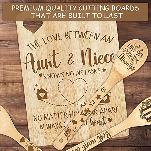 Aunt Gifts，Gifts for Aunt Mothers Day, Aunt Gifts from Niece, Cutting Boards Gift with Utensil Set, Unique Engraved Bamboo Cutting Board Present for Aunt Birthday, Christmas