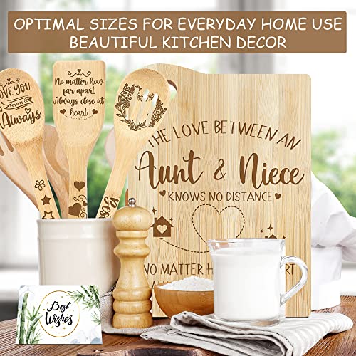 Aunt Gifts，Gifts for Aunt Mothers Day, Aunt Gifts from Niece, Cutting Boards Gift with Utensil Set, Unique Engraved Bamboo Cutting Board Present for Aunt Birthday, Christmas