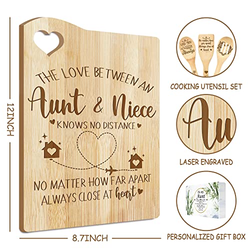 Aunt Gifts，Gifts for Aunt Mothers Day, Aunt Gifts from Niece, Cutting Boards Gift with Utensil Set, Unique Engraved Bamboo Cutting Board Present for Aunt Birthday, Christmas