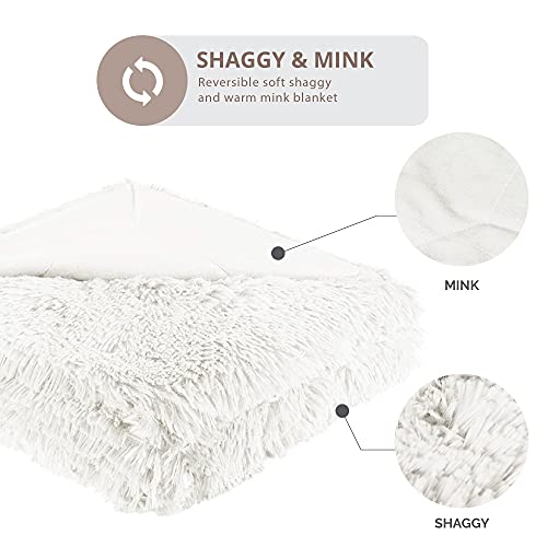 Hyde Lane White Fluffy Throw Blanket for Couch ，2 Way Reversible Ultra Soft Long Faux Fur Fuzzy Plush Blankets for Home，As A Gift for Women -50x60 Ivory