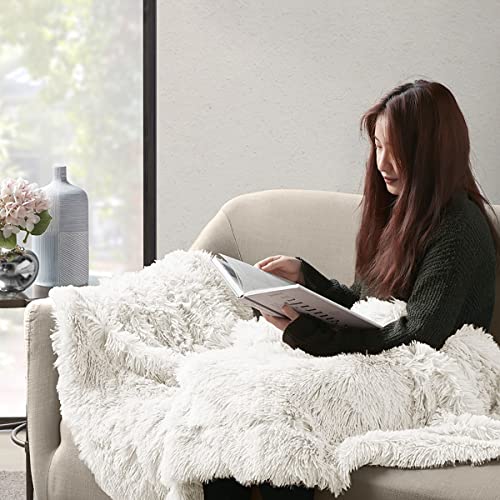 Hyde Lane White Fluffy Throw Blanket for Couch ，2 Way Reversible Ultra Soft Long Faux Fur Fuzzy Plush Blankets for Home，As A Gift for Women -50x60 Ivory