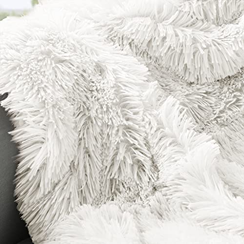 Hyde Lane White Fluffy Throw Blanket for Couch ，2 Way Reversible Ultra Soft Long Faux Fur Fuzzy Plush Blankets for Home，As A Gift for Women -50x60 Ivory