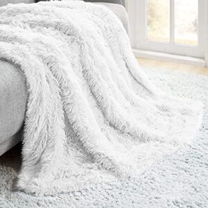 Hyde Lane White Fluffy Throw Blanket for Couch ，2 Way Reversible Ultra Soft Long Faux Fur Fuzzy Plush Blankets for Home，As A Gift for Women -50x60 Ivory