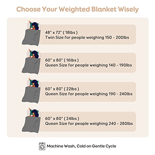 Weighted Blanket 22lbs Queen Size, Cottonblue 60x80 Inches Grey Sherpa Blanket Throw Sofa Bedding Heavy Blanket for Adults, Soft Cozy Fleece Thick Blanket, Plush Fleece Minky Weighted Blankets