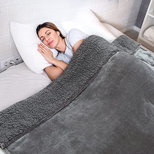 Weighted Blanket 22lbs Queen Size, Cottonblue 60x80 Inches Grey Sherpa Blanket Throw Sofa Bedding Heavy Blanket for Adults, Soft Cozy Fleece Thick Blanket, Plush Fleece Minky Weighted Blankets