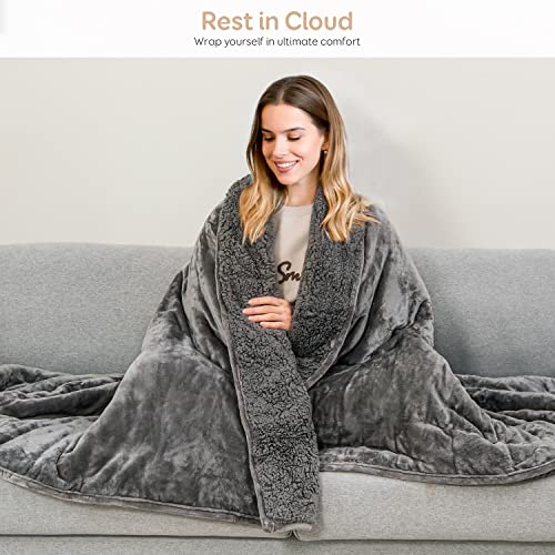 Weighted Blanket 22lbs Queen Size, Cottonblue 60x80 Inches Grey Sherpa Blanket Throw Sofa Bedding Heavy Blanket for Adults, Soft Cozy Fleece Thick Blanket, Plush Fleece Minky Weighted Blankets