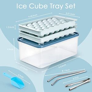 Gracenal Circle Ice Cube Tray, Round Ice Cube Trays for Freezer with Lid and Bin, Ice Tray Making 66pcs Sphere Ice Cube Mold, Ice Ball Maker for Coffee Cocktail Whiskey, Ice Buckets Tongs Scoop Straw