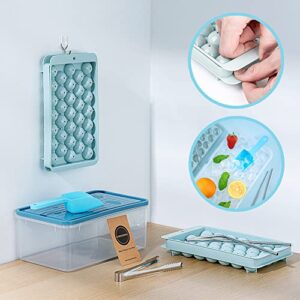 Gracenal Circle Ice Cube Tray, Round Ice Cube Trays for Freezer with Lid and Bin, Ice Tray Making 66pcs Sphere Ice Cube Mold, Ice Ball Maker for Coffee Cocktail Whiskey, Ice Buckets Tongs Scoop Straw