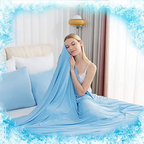 Auemtyn Cooling Throw Blanket with Double Sided Cold Effect,Twin Cool Blankets for Hot Sleepers,Arc-Chill Q-Max>0.52 Cool Fiber,Lightweight Breathable Summer Blankets for Night Sweats(60"x80",Blue)