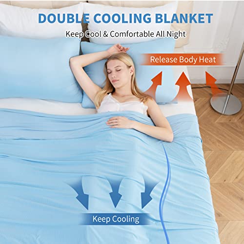 Auemtyn Cooling Throw Blanket with Double Sided Cold Effect,Twin Cool Blankets for Hot Sleepers,Arc-Chill Q-Max>0.52 Cool Fiber,Lightweight Breathable Summer Blankets for Night Sweats(60"x80",Blue)