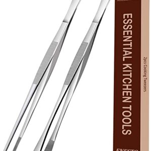 ENESTO Kitchen Tweezers Stainless Steel - Food Tweezers Set 12 inch, Fine Tweezer Tongs, Extra Long Tweezers 2 pcs, Professional Cooking Tweezers with Precision Serrated Tips Cooking Tongs