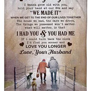 Personalized I Want to Grow Old with You Blanket Custom Couple Blanket to My Wife Blanket Christmas Blanket Anniversary for Wife from Husband Fleece Sherpa Blanket (Multi 1)