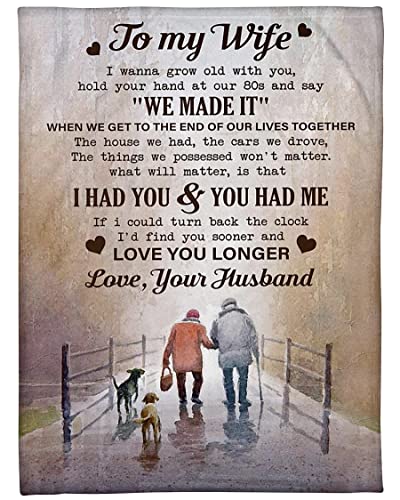 Personalized I Want to Grow Old with You Blanket Custom Couple Blanket to My Wife Blanket Christmas Blanket Anniversary for Wife from Husband Fleece Sherpa Blanket (Multi 1)