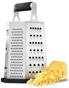 utopia kitchen - cheese grater & shredder - stainless steel - 6 sided box grater - large grating surface with 6 razor sharp blades - non slippery rubber bottom - perfect to slice, grate, shred & zest fruits, vegetables, cheeses & many more! (black)