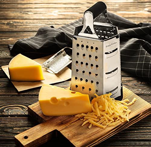 Utopia Kitchen - Cheese Grater & Shredder - Stainless Steel - 6 Sided Box Grater - Large Grating Surface with 6 Razor Sharp Blades - Non Slippery rubber bottom - Perfect to Slice, Grate, Shred & Zest Fruits, Vegetables, Cheeses & Many more! (Black)