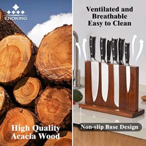 ENOKING Magnetic Knife Block Kitchen Knife Holder Without Knives- Natural Acacia Universal Knife Storage Organizer with Powerful Magnets for Kitchen Counter