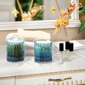 ALAZA 2 Pack Qtip Holder Dispenser Mermaid Scale Bathroom Organizer Canisters for Cotton Balls/Swabs/Pads/Floss,Plastic Apothecary Jars for Vanity 128