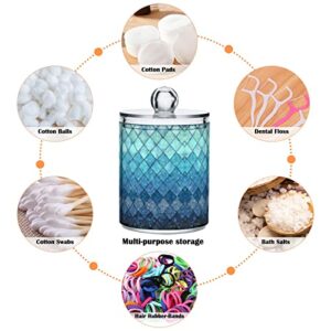 ALAZA 2 Pack Qtip Holder Dispenser Mermaid Scale Bathroom Organizer Canisters for Cotton Balls/Swabs/Pads/Floss,Plastic Apothecary Jars for Vanity 128