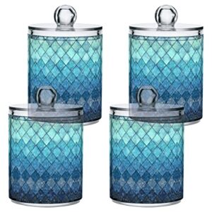 ALAZA 2 Pack Qtip Holder Dispenser Mermaid Scale Bathroom Organizer Canisters for Cotton Balls/Swabs/Pads/Floss,Plastic Apothecary Jars for Vanity 128