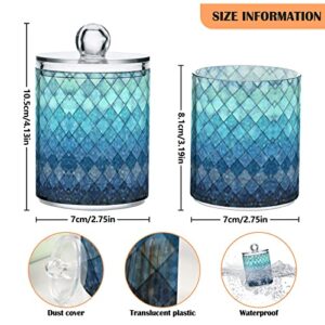 ALAZA 2 Pack Qtip Holder Dispenser Mermaid Scale Bathroom Organizer Canisters for Cotton Balls/Swabs/Pads/Floss,Plastic Apothecary Jars for Vanity 128