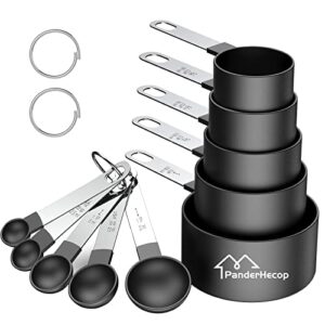 panderhecop measuring cups and spoons set, 10 piece stackable stainless steel handle accurate tablespoon for measuring dry and liquid ingredients small teaspoon with plastic head (10, black)