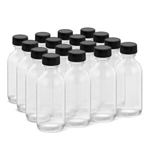 rionisor 2oz small glass bottles with lids and funnels, 60ml boston round glass bottles, leakage-proof mini travel bottles, perfect for diy essential oils, perfumes, whiskey and juices, 16pack clear