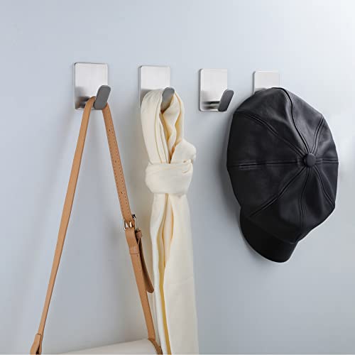 DELITON Adhesive Towel Hooks on Wall: Robe Hooks for Hanging Clothes Hats Stick on Bathroom/Kitchen SUS 304 Stainless Steel Silver