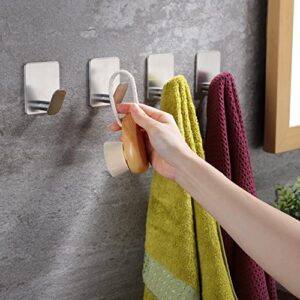 DELITON Adhesive Towel Hooks on Wall: Robe Hooks for Hanging Clothes Hats Stick on Bathroom/Kitchen SUS 304 Stainless Steel Silver