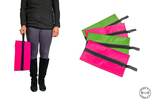 2018 NEW Black Shoe Organizer Space Saver for Closet Shoe Slots Set of 6 Bundle- with Waterproof Travel Shoe Storage Bags Set of 2 (Green)