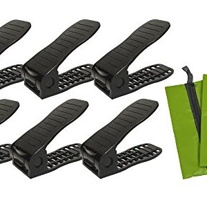 2018 NEW Black Shoe Organizer Space Saver for Closet Shoe Slots Set of 6 Bundle- with Waterproof Travel Shoe Storage Bags Set of 2 (Green)