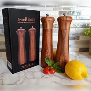 Wooden Salt and Pepper Grinder Set - Premium Acacia Wood Grinders with Adjustable Ceramic Grinding Mechanism - 8 inch Refillable Salt and Pepper Mills