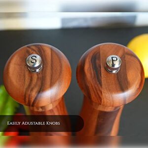 Wooden Salt and Pepper Grinder Set - Premium Acacia Wood Grinders with Adjustable Ceramic Grinding Mechanism - 8 inch Refillable Salt and Pepper Mills