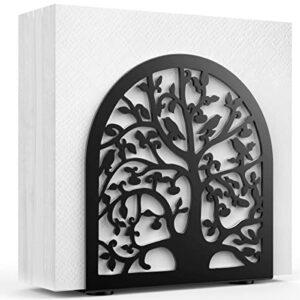 housolution napkin holder, tree & bird design metal freestanding tissue dispenser organizer iron tabletop paper napkin holder stand for home kitchen restaurant picnic party - black