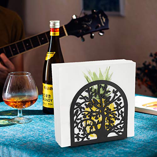 Housolution Napkin Holder, Tree & Bird Design Metal Freestanding Tissue Dispenser Organizer Iron Tabletop Paper Napkin Holder Stand for Home Kitchen Restaurant Picnic Party - Black