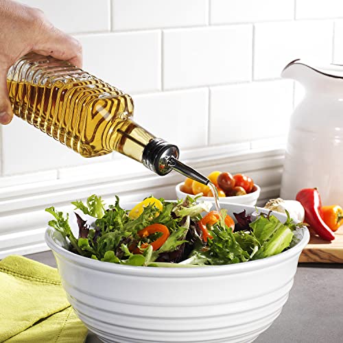 MosJos Oil and Vinegar Dispenser Set - 17 oz Ribbed Glass Olive Oil & Vinegar Cruet Set - Non-Drip, BPA-Free, Dishwasher Friendly Bottles with Stainless Steel Spouts (‎Clear Square)