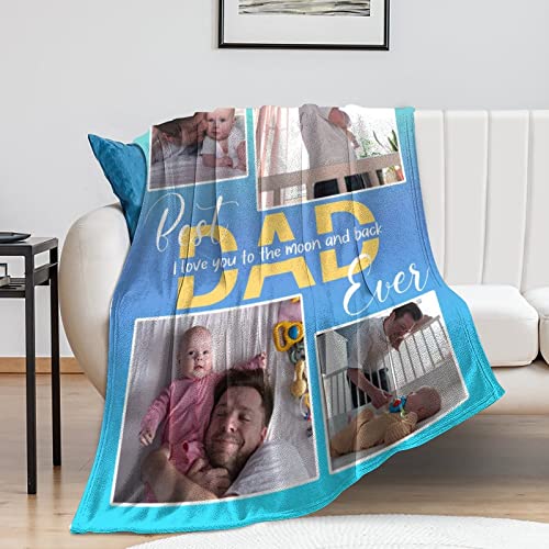 Personalized Best Dad Ever Gifts from Daughter Son, Custom Soft Throw Blankets Using My Own Photo, Customized Gifts for Dad Grandpa Husband Papa, Picture Blankets for Fathers Day Birthday, Made in USA