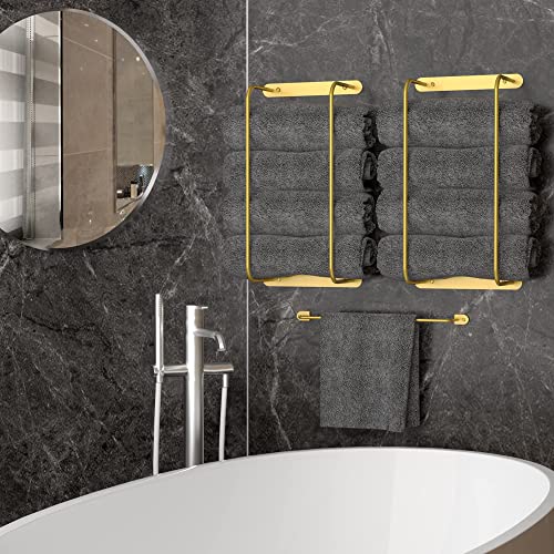 2+1 Set Towel Racks for Bathroom, Towel Holder for Bathroom Wall, Bathroom Storage, Towel Racks for Bathroom Wall Mounted, Bathroom Towel Storage, Towel Storage for Small Bathroom, Spa, Salon(Gold)