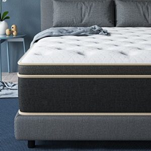 bedstory 12 inch king mattress, memory foam and innerspring hybrid mattress, high-end euro top mattress in a box, individually wrapped pocket coils, medium firm, black