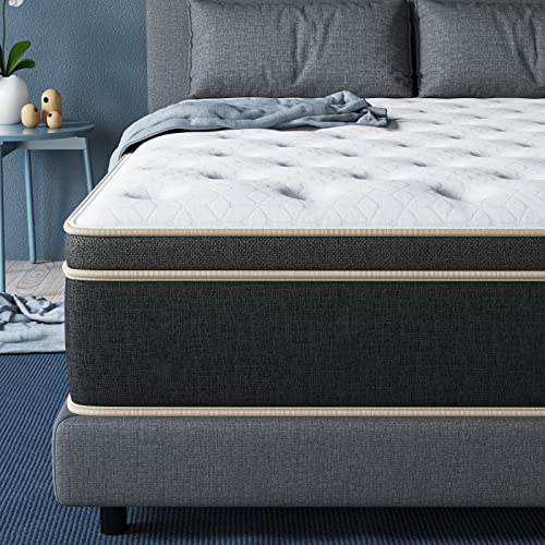 BedStory 12 Inch King Mattress, Memory Foam and Innerspring Hybrid Mattress, High-End Euro Top Mattress in a Box, Individually Wrapped Pocket Coils, Medium Firm, Black