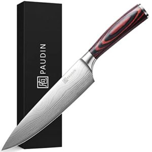 paudin chef knife, 8 inch high carbon stainless steel sharp kitchen knife with ergonomic handle, gift box for family & restaurant