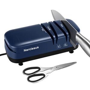 narcissus electric knife sharpener, professional knife sharpener for home, 2 stages for quick sharpening & polishing, with scissors sharpening, blue