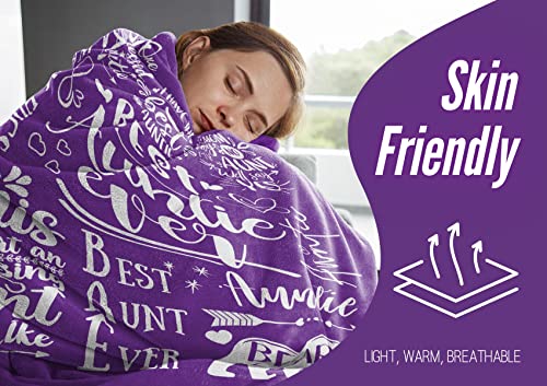 InnoBeta Aunt Gifts from Niece, Nephew, Best Auntie Ever Gifts Blanket for Aunt, Birthday Gifts Flannel Blankets for Women- 50"x 65"- Purple