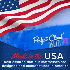 Perfect Cloud Made in The USA Kids Plush 7-inch Memory Foam Twin Mattress, Shredded Foam Pillow, and Teddy Bear for Day/Trundle/Bunk Bed - (Blue)