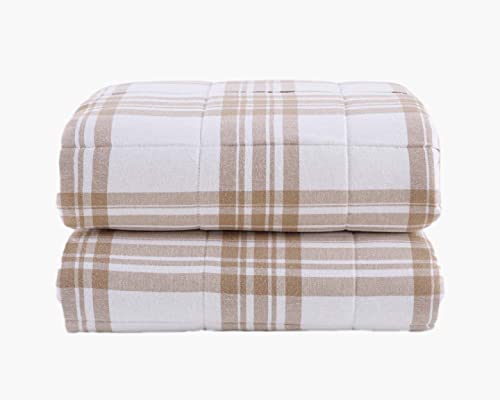 Gravity Blanket Sherpa Weighted Blanket, 10 lbs Taupe Plaid 48" x 66", The Original Weighted Blanket for Sleep, Brushed Flannel Sherpa Blanket, Cotton Made Breathable Throw Blanket