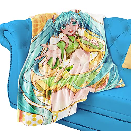 Hatsune Miku Fleece Throw Blanket | Featuring Hologram Citrus Hatsune Miku | Plush Thow Fleece Bed Comforter 45 X 60 inches