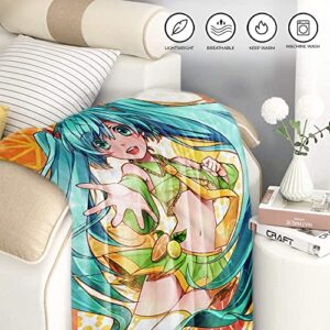 Hatsune Miku Fleece Throw Blanket | Featuring Hologram Citrus Hatsune Miku | Plush Thow Fleece Bed Comforter 45 X 60 inches