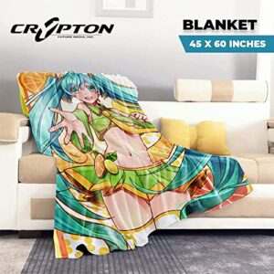 Hatsune Miku Fleece Throw Blanket | Featuring Hologram Citrus Hatsune Miku | Plush Thow Fleece Bed Comforter 45 X 60 inches